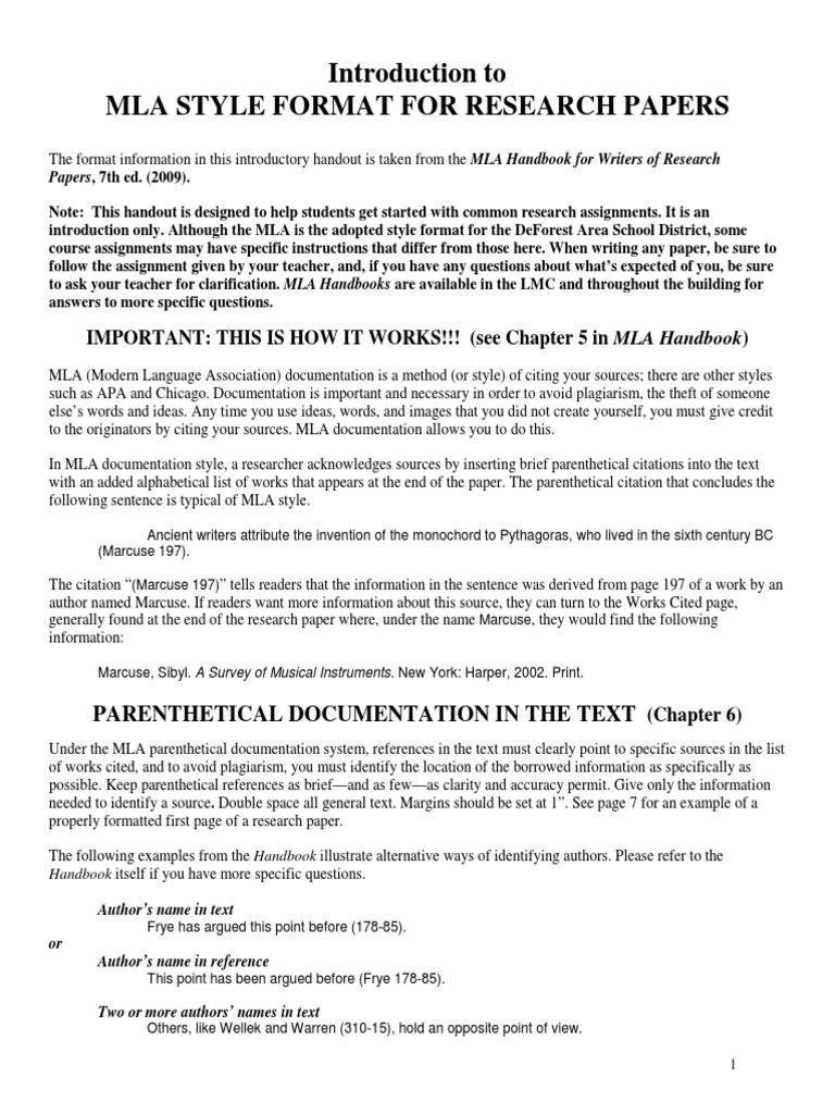 Introduction To Mla Style Format For Research Papers: IMPORTANT: THIS ...