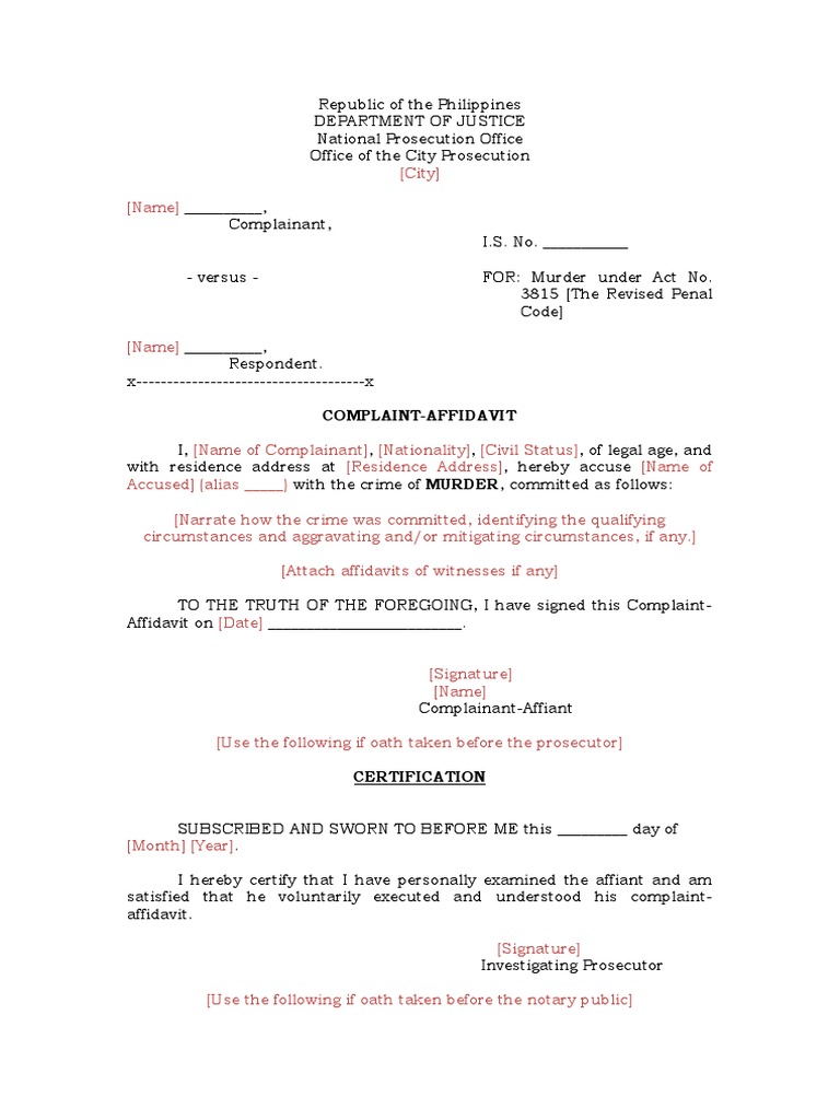 Complaint Affidavit For Murder | PDF | Affidavit | Notary Public