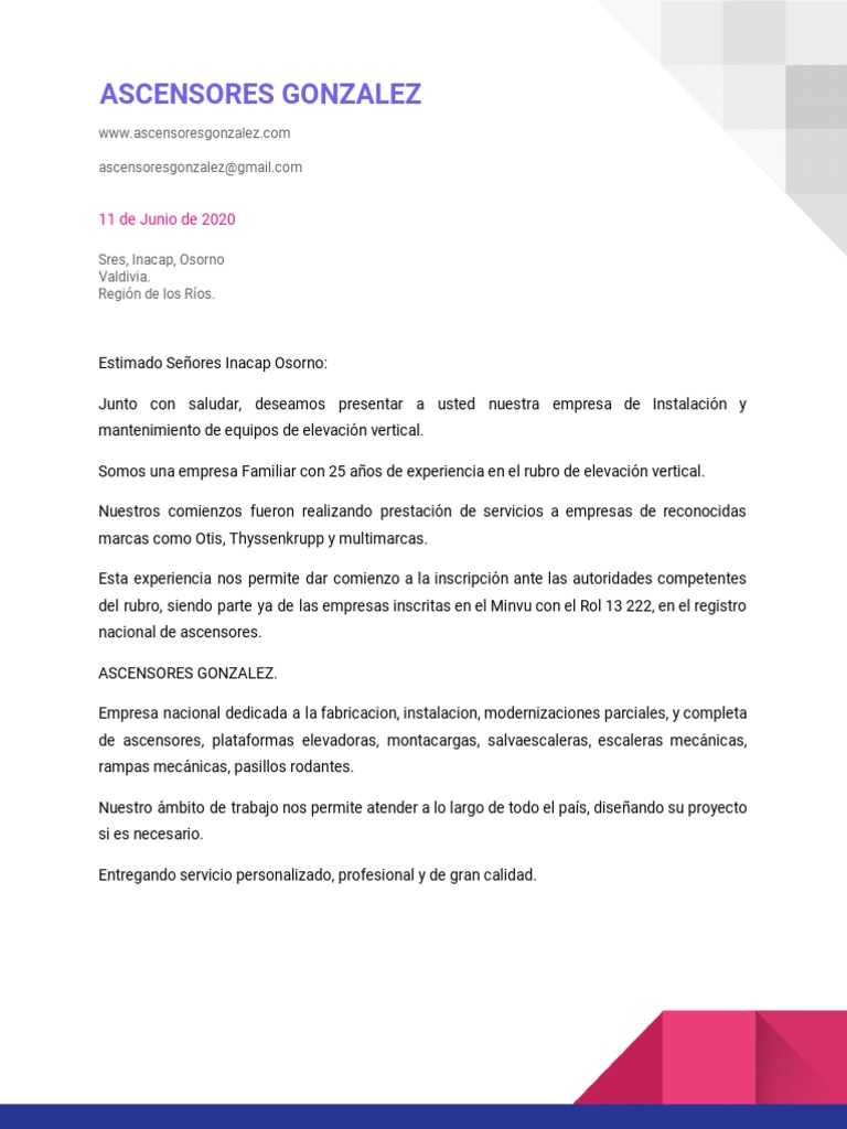 Carta de Presentacion | PDF | Ascensor | Business