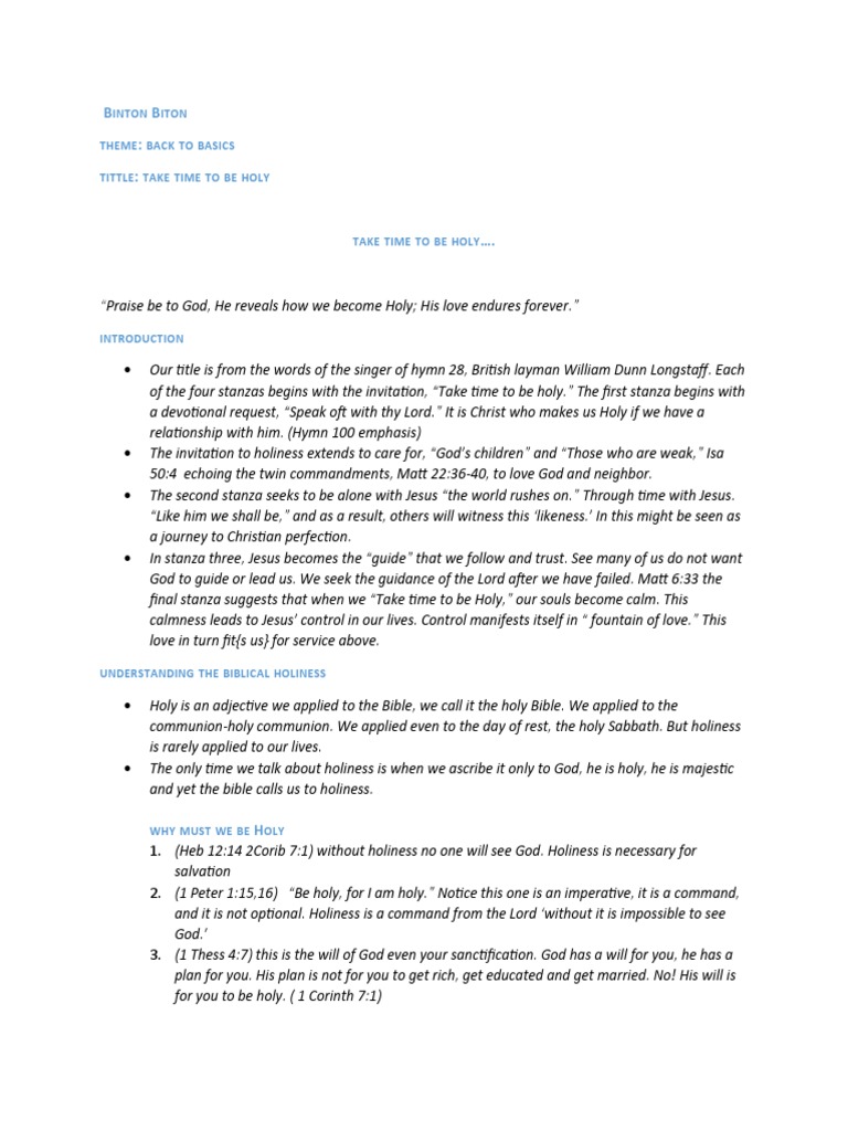 Taking Time for Holiness: An Examination of the Process of Becoming ...