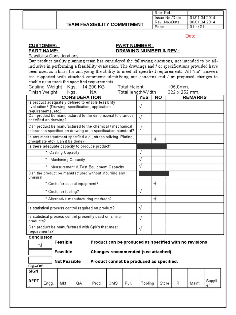 02-Team Feasibility Committment | PDF | Engineering Tolerance | Specification (Technical Standard)