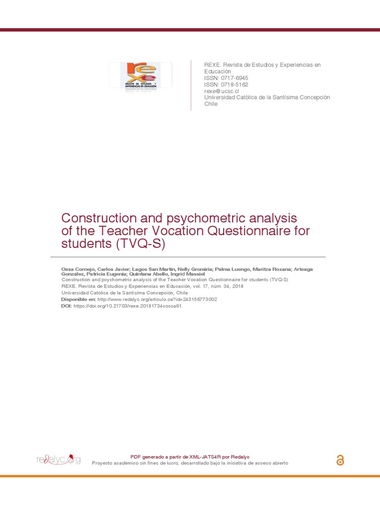 Construction and Psychometric Analysis of The Teacher Vocation ...