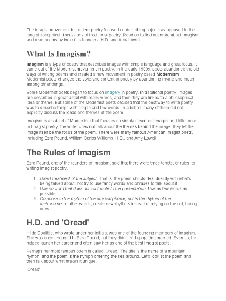 The Imagist Movement in Modern Poetry | PDF | Poetry