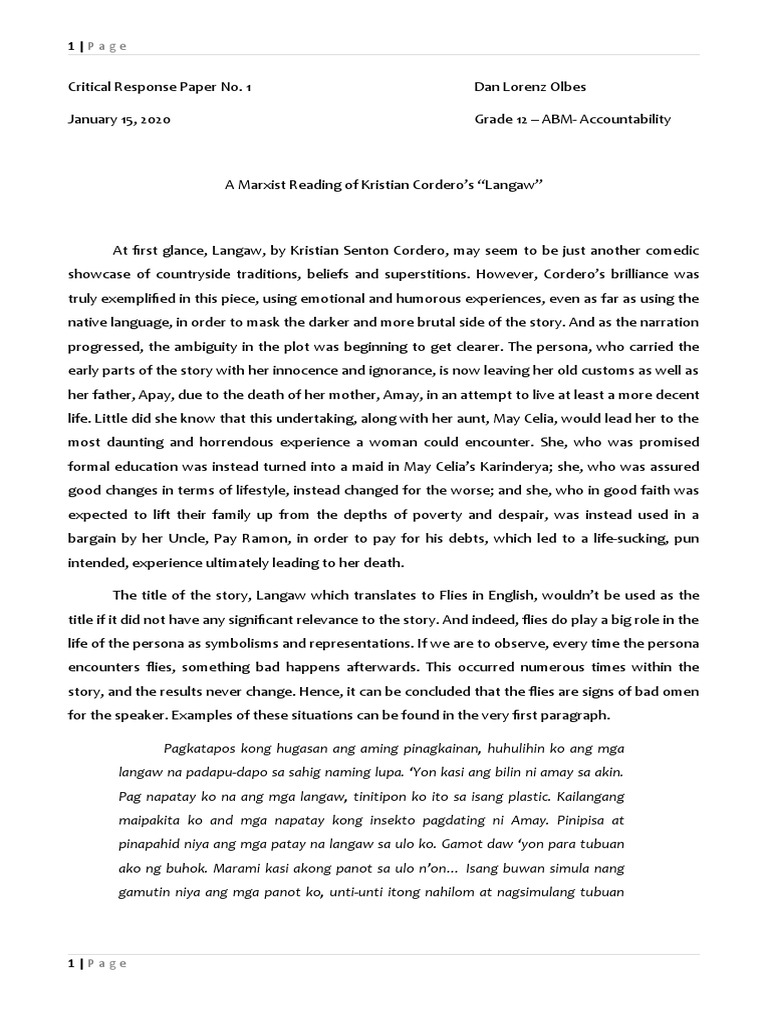 Critical Response Paper No.1 | PDF | Patriarchy