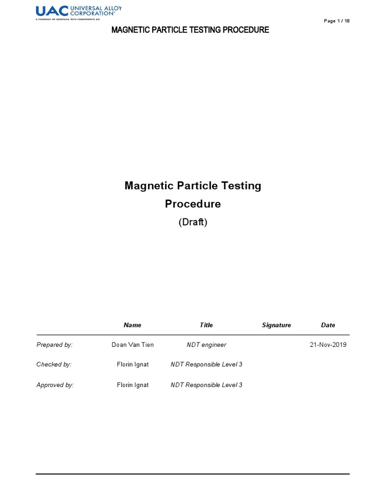 MT PROCEDURE - TEST BENCH WET FLOURESCENT-Draft 2 | PDF ...