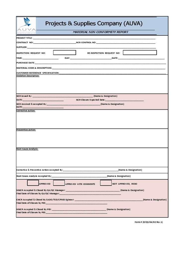 Material Non-Conformity Report - Rev 01 | PDF | Production And ...