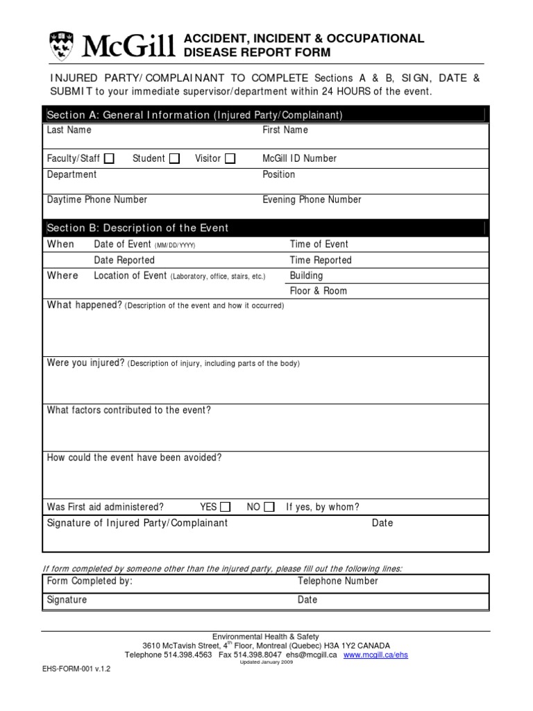 EHS-FORM-001 v.2.0 Accident and Incident Reporting Form | PDF