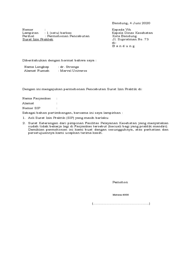 Permohonan Pencabutan SIP | PDF