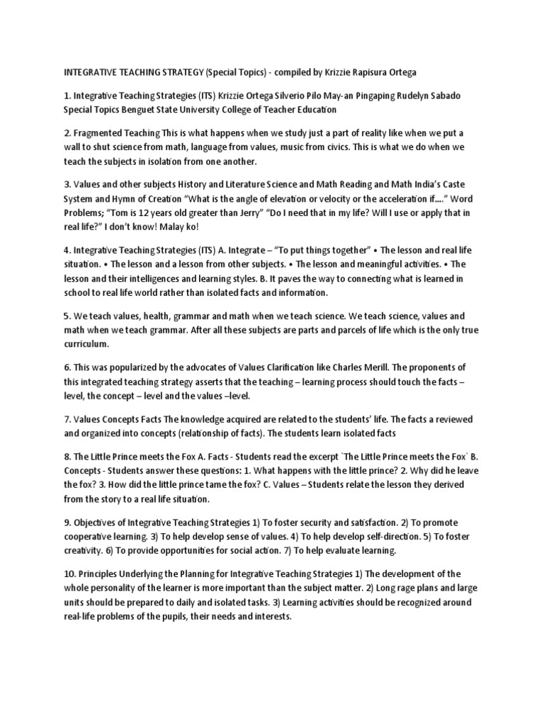 Integrative Teaching Strategy | Download Free PDF | Teachers | Inquiry