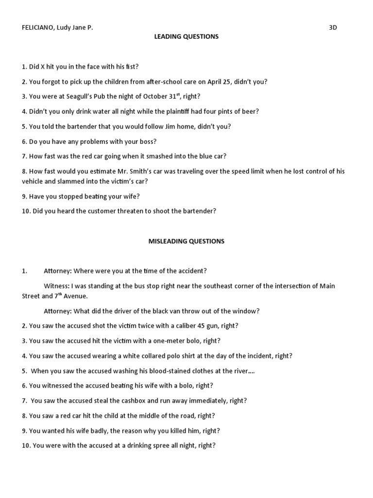 Leading Questions | PDF | Witness | Common Law