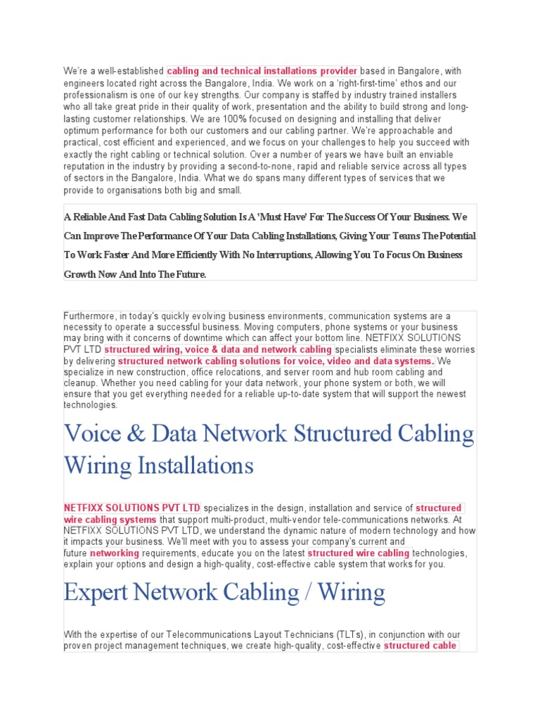 Voice & Data Network Structured Cabling Wiring Installations | PDF | Wireless Lan | Wi Fi