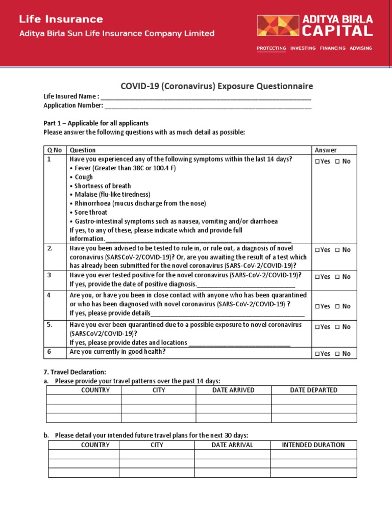 COVID-19 Insurance Questionnaire | PDF | Health Care | Medicine