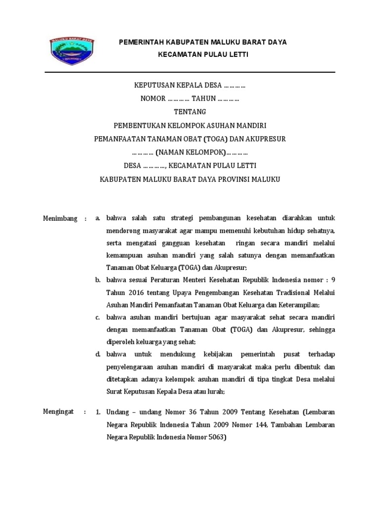 Contoh SK Toga Desa | PDF