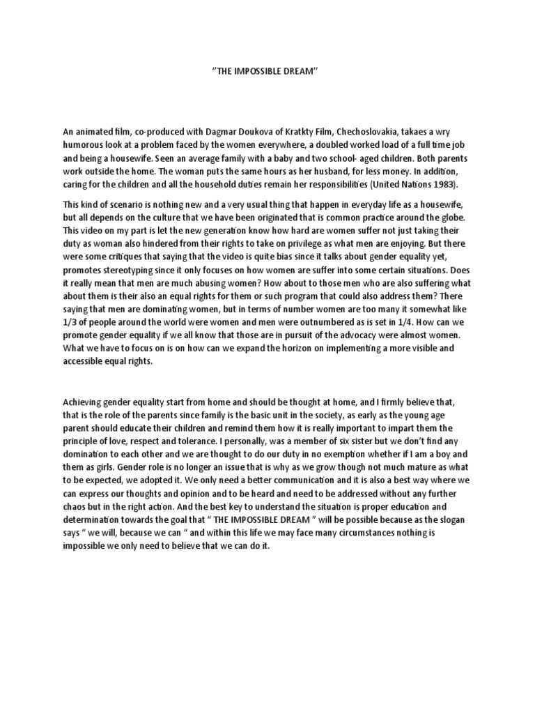 The Impossible Dream | PDF | Housewife | Gender