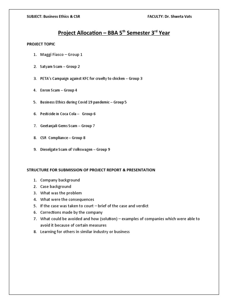 Project Allocation - BBA 5 Semester 3 Year | PDF | Science & Mathematics