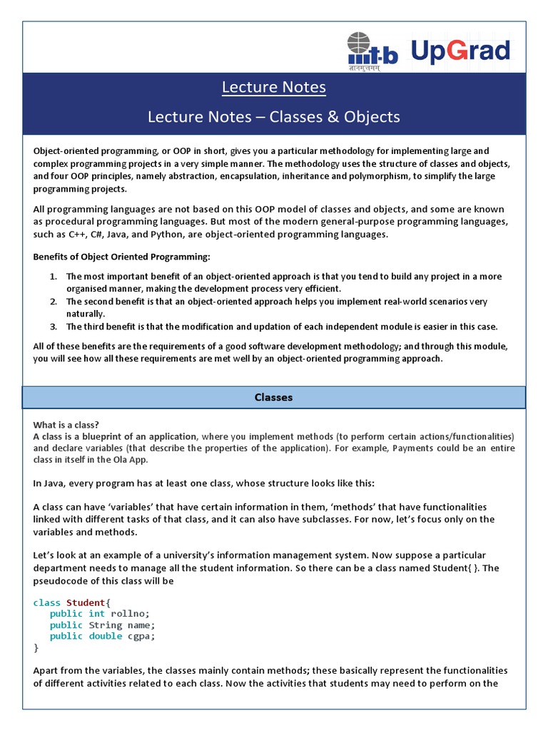 Lecture Notes Lecture Notes - Classes & Objects | PDF | Method ... Lecture Notes Lecture Notes - Classes & Objects | PDF | Method ...