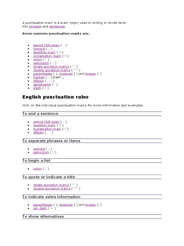 English Punctuation Rules: Some Common Punctuation Marks Are | Download ...