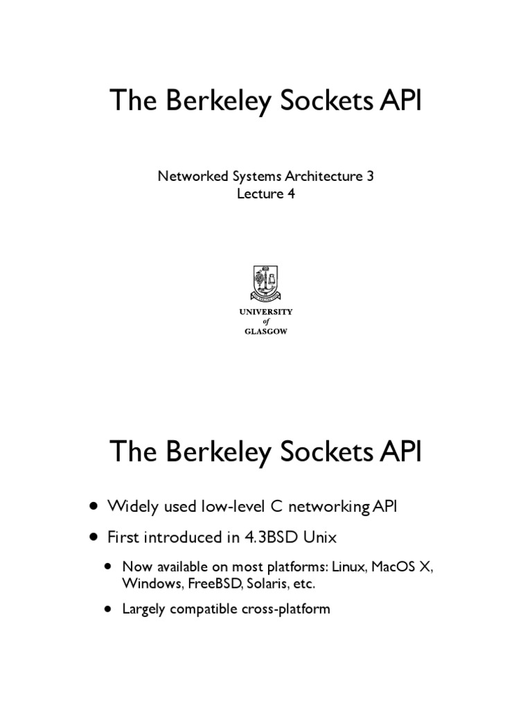 The Berkeley Sockets API: Networked Systems Architecture 3 | PDF | Network Socket | Port ...