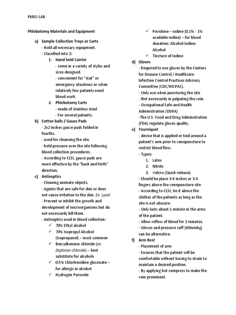 Phlebotomy Materials and Equipment A) Sample Collection Trays or Carts ...
