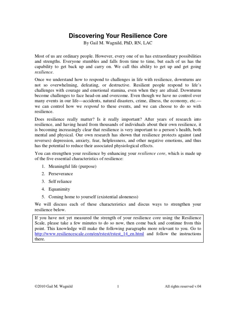 Discovering Your Resilience Core | PDF | Psychological Resilience ...