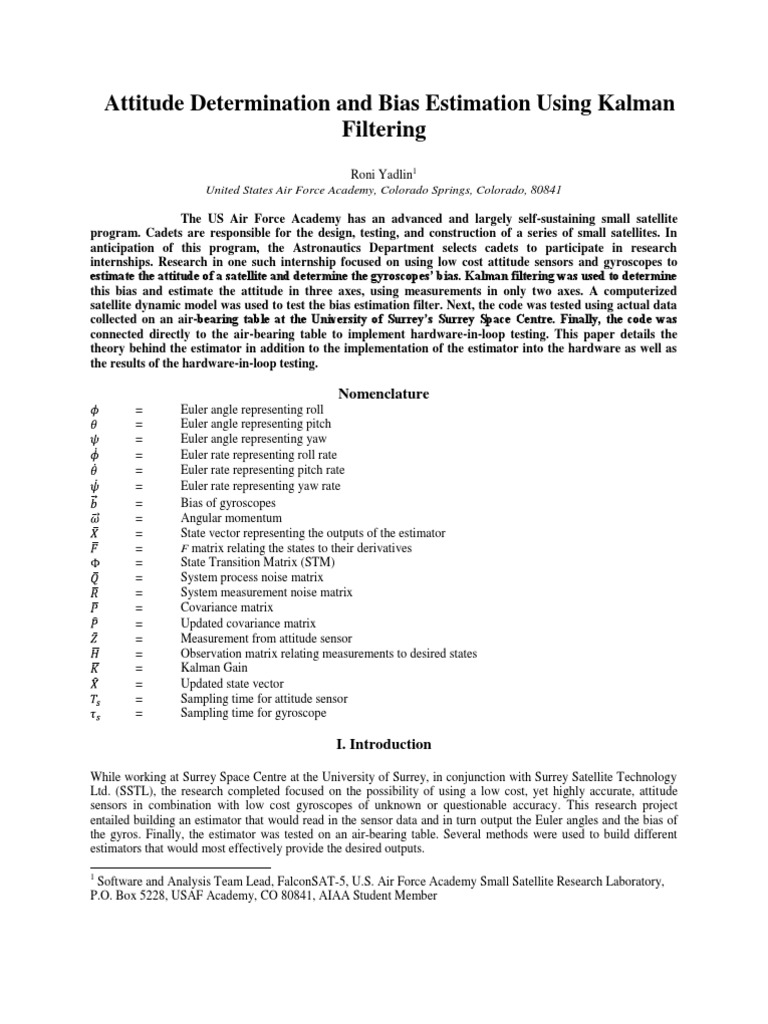Kalman Filter for Satellite Attitude Estimation | PDF | Kalman Filter ...