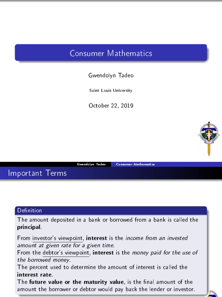 Consumer Mathematics: Gwendolyn Tadeo | PDF | Interest | Compound Interest