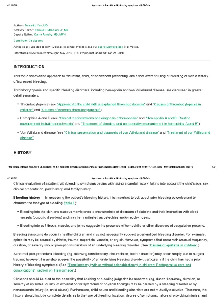 Approach To The Child With Bleeding Symptoms - UpToDate | PDF ...