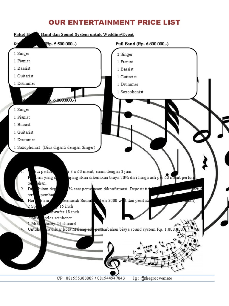 ENTERTAIMENT PRICE LIST Hargaa Band | PDF