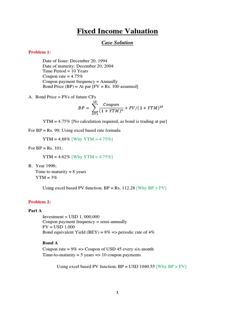 Fixed Income Valuation - Solution | PDF | Coupon (Bond) | Bonds (Finance)