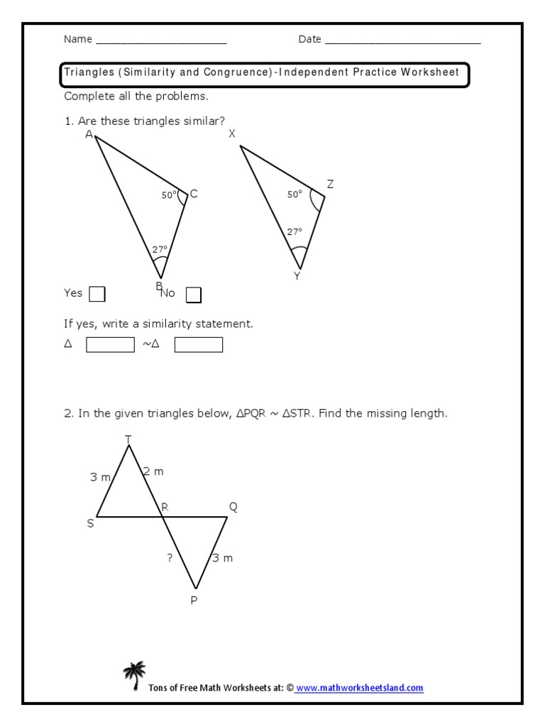 Complete All The Problems. 1. Are These Triangles Similar? A X | PDF ...