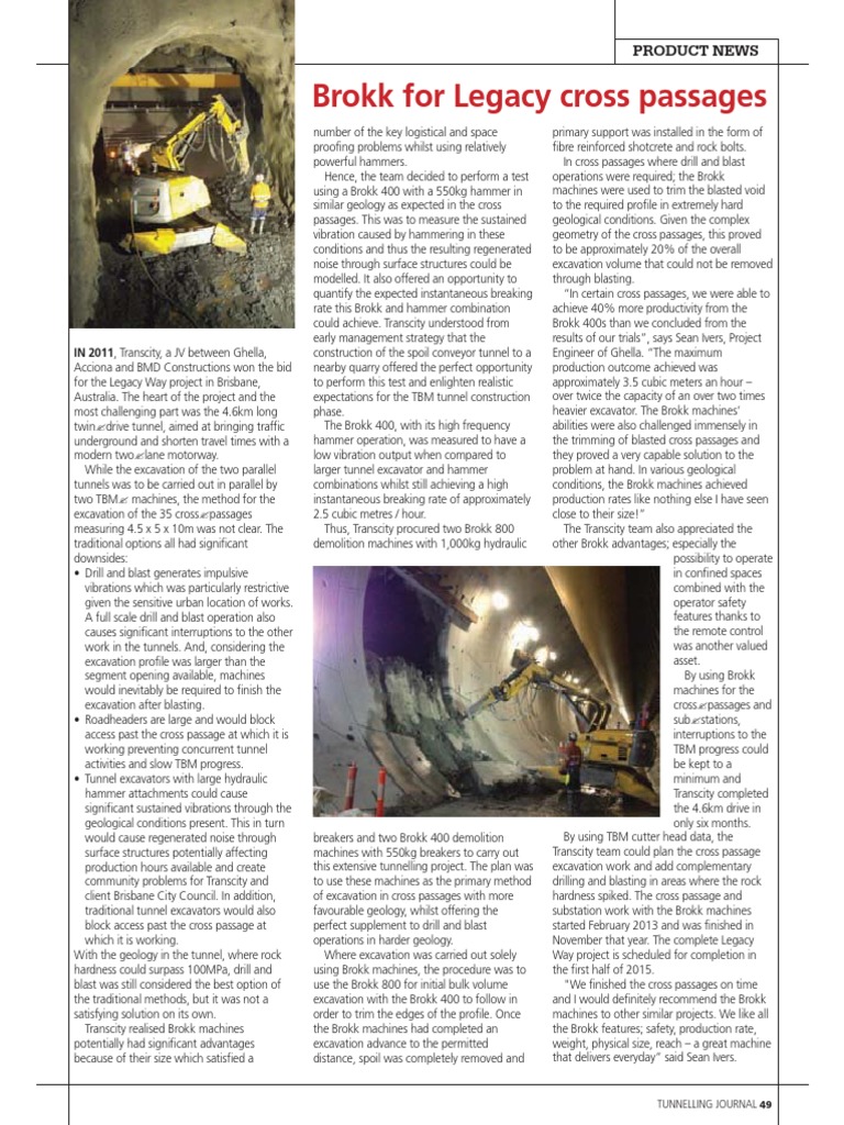 Brokk Machines for Cross Passage Excavation | PDF | Tunnel | Nature