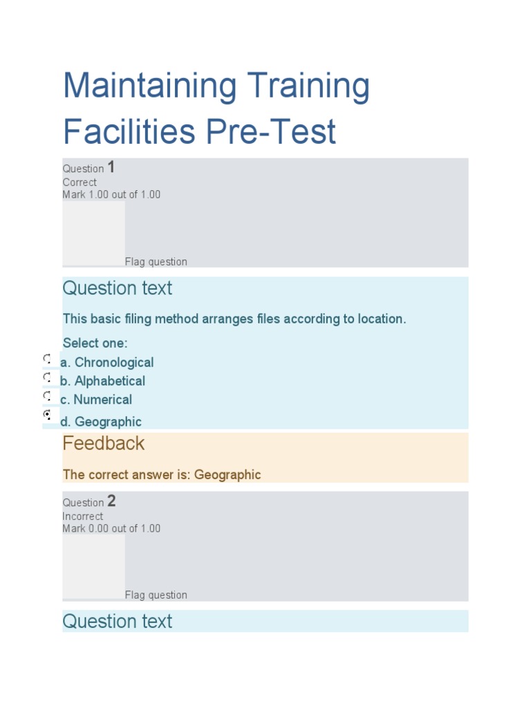 Maintaining Training Facilities Pre-Test | PDF | Educational Technology ...