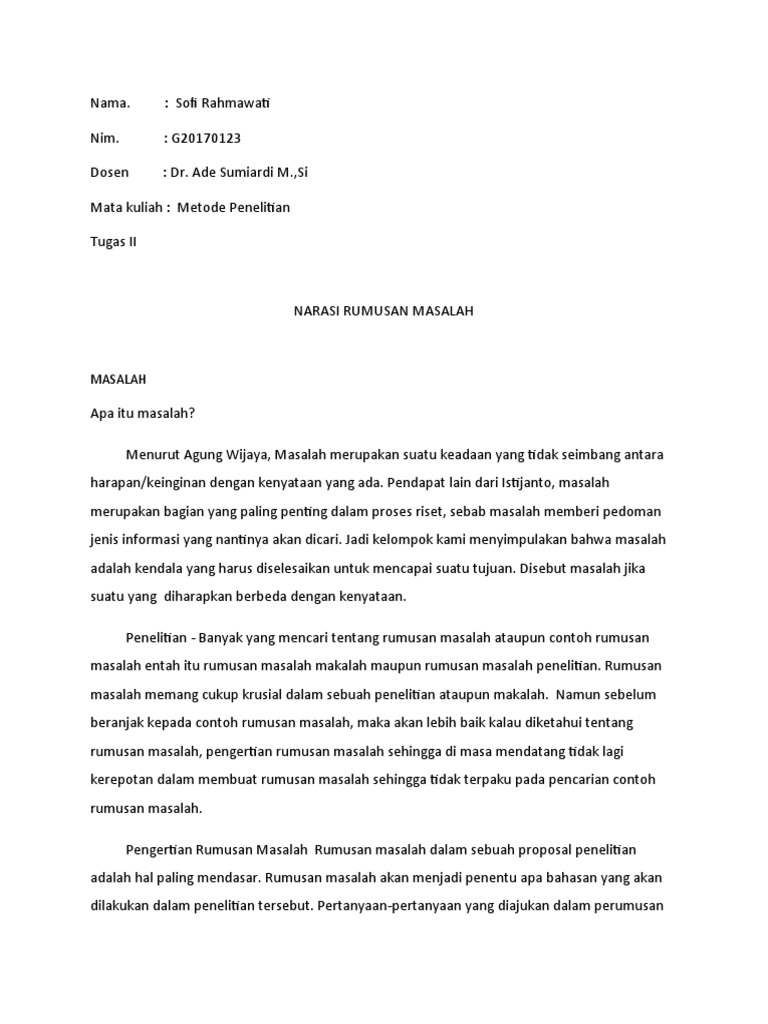 Tugas 2 NARASI RUMUSAN MASALAH Sofi | PDF