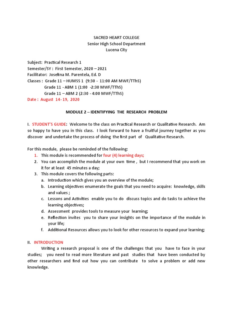 Research 1 - Module 2 - Identifying The Research Problem | Download ...