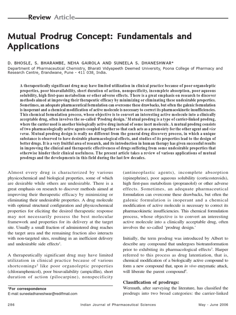 Mutual Prodrug Concept Fundamentals and Applications | PDF ...