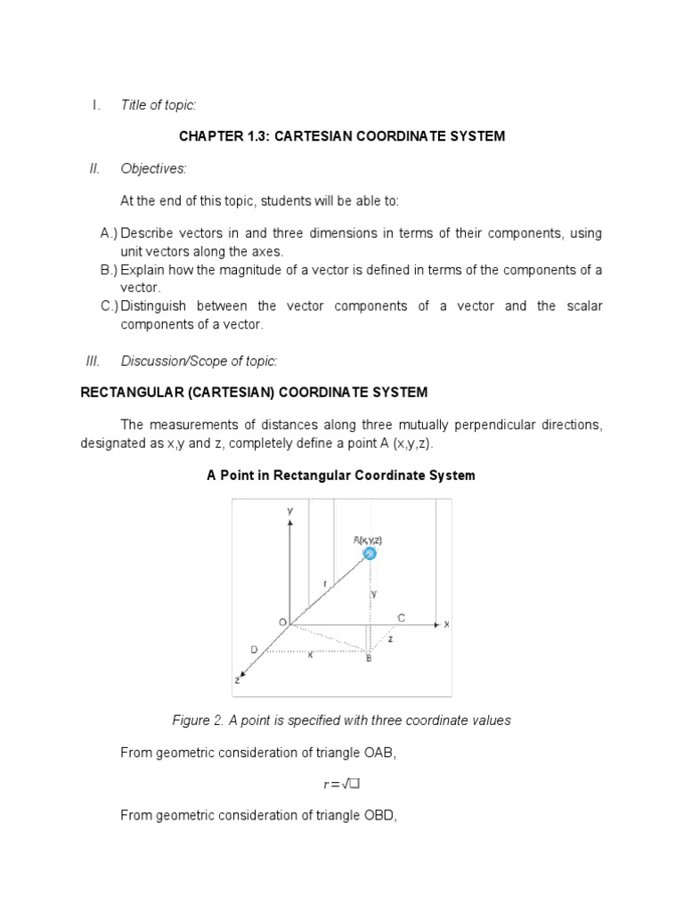 Chapter1 3 Cartesian Coordinate System Pdf Cartesian Coordinate System Euclidean Vector