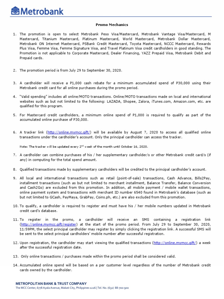 Metrobank Online Spend Promo 2020 | PDF | Master Card | Visa Inc.