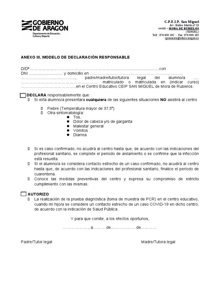 AnexoIII Modelo Declaracion Responsable | PDF | Medicina Veterinaria | Enfermedades animales