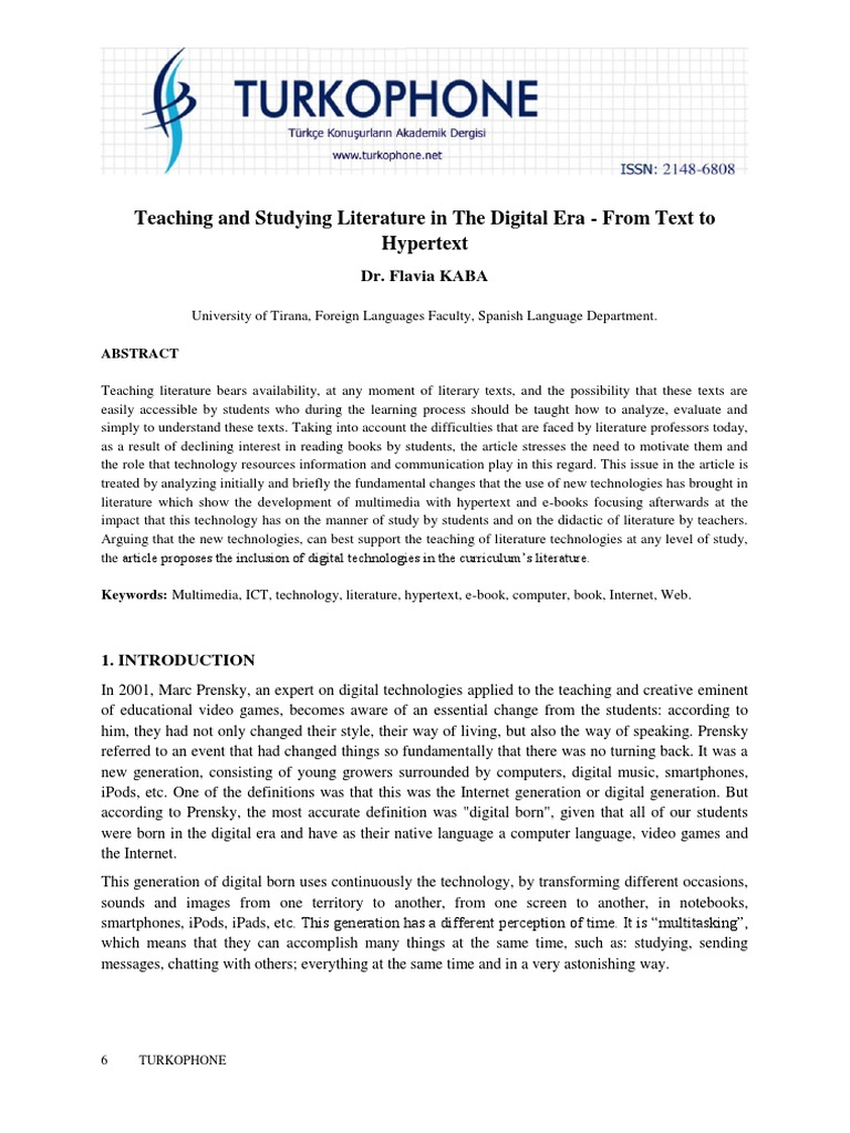 Digital Era Literature Teaching | PDF | Hypertext | E Books