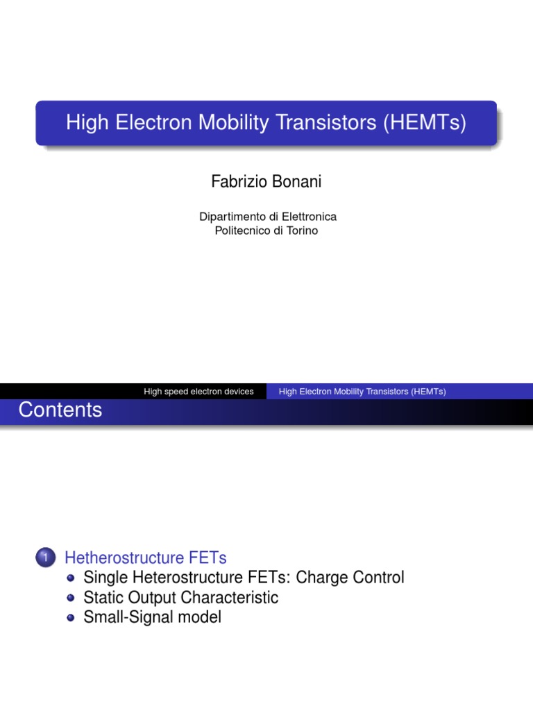High Electron Mobility Transistors (Hemts) : Fabrizio Bonani | PDF ...