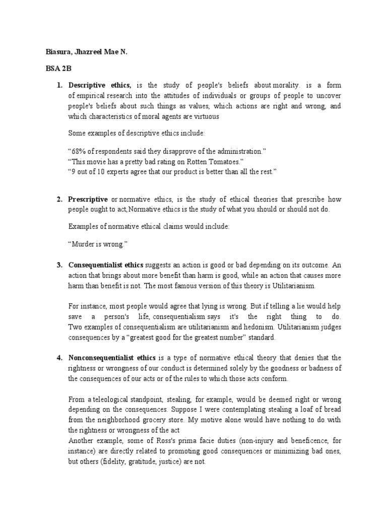 Descriptive Ethics | PDF | Utilitarianism | Applied Ethics