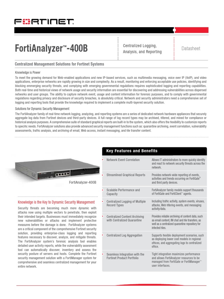Fortianalyzer - 400B: Centralized Management Solutions For Fortinet ...