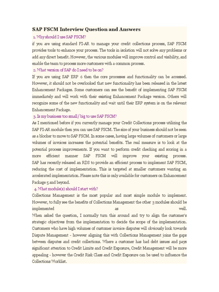 SAP FSCM Interview Question and Answers | PDF | Sap Se | Information ...