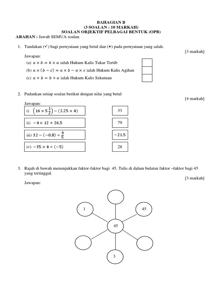 Soalan Matematik Tingkatan 1 Bahagian B Dan C | PDF