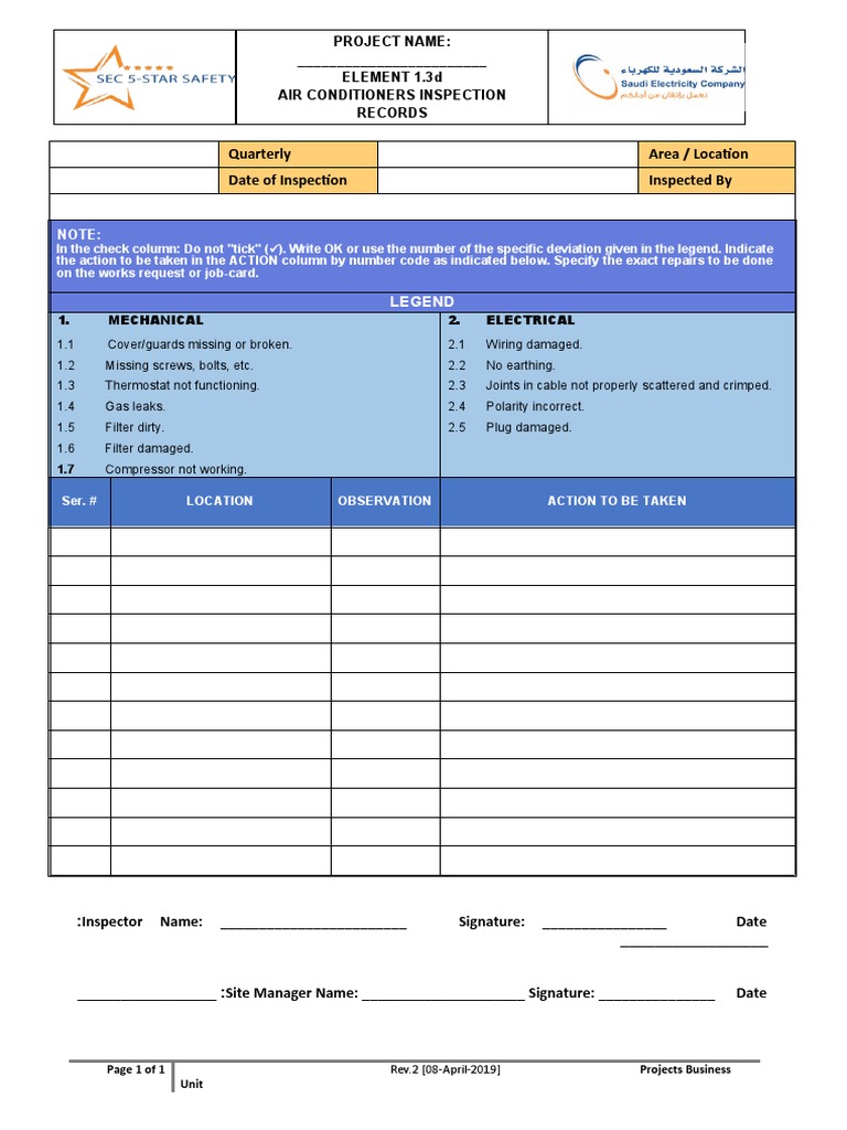 1.3d Air Conditioners Inspection Records | PDF