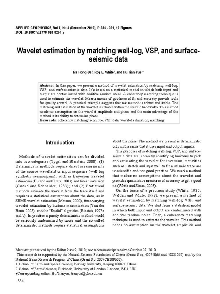 Wavelet Estimation by Matching Well-Log, VSP, and Surface-Seismic Data | PDF | Reflection ...