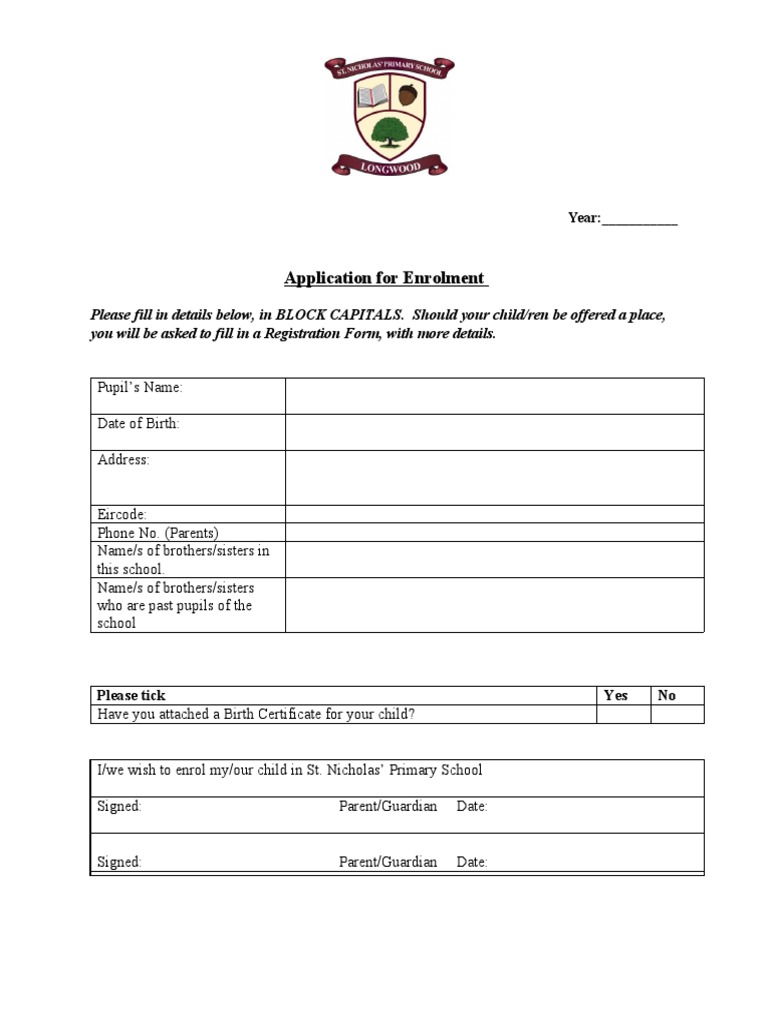 Application Form For Enrolment | PDF
