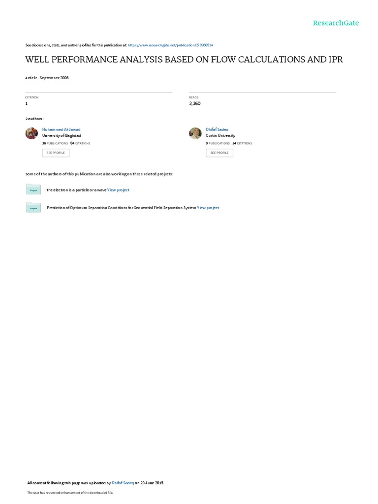Well Performance Analysis Based On Flow Calculations and Ipr | PDF ...