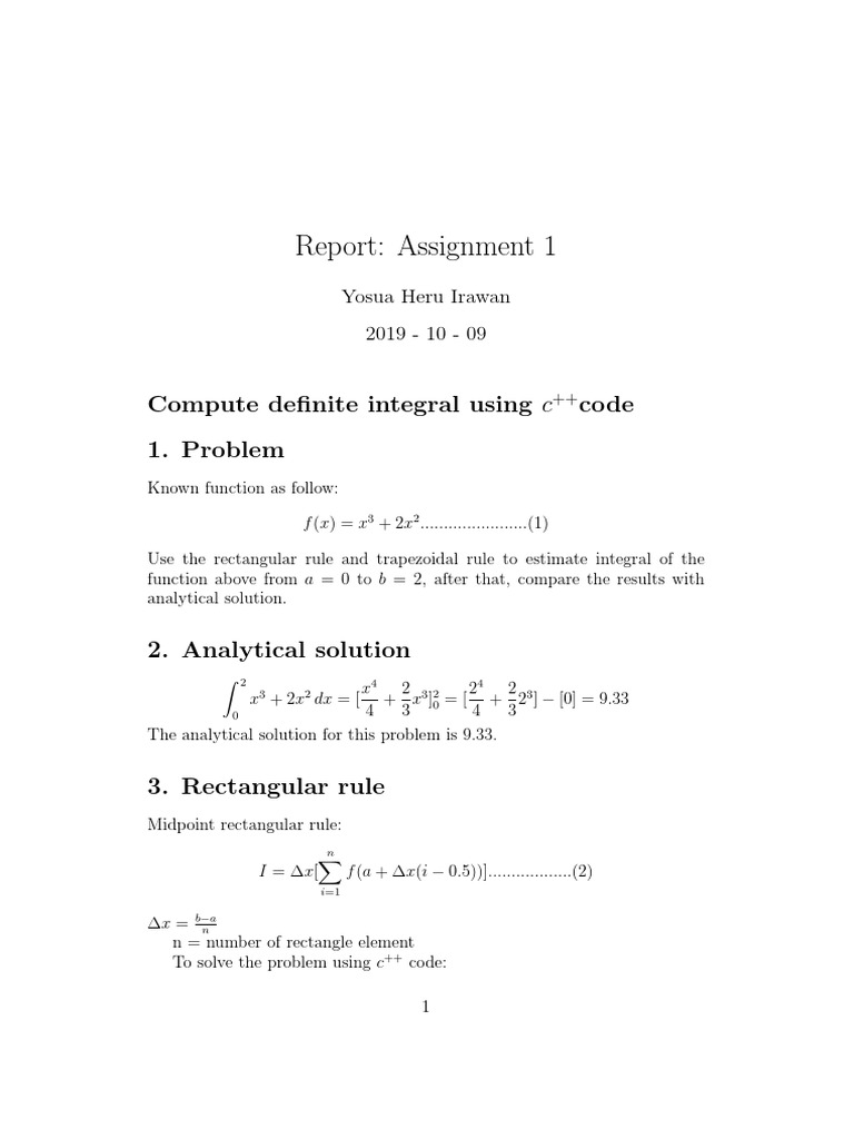 Report: Assignment 1: Compute Definite Integral Using C Code 1. Problem | PDF | Integral ...