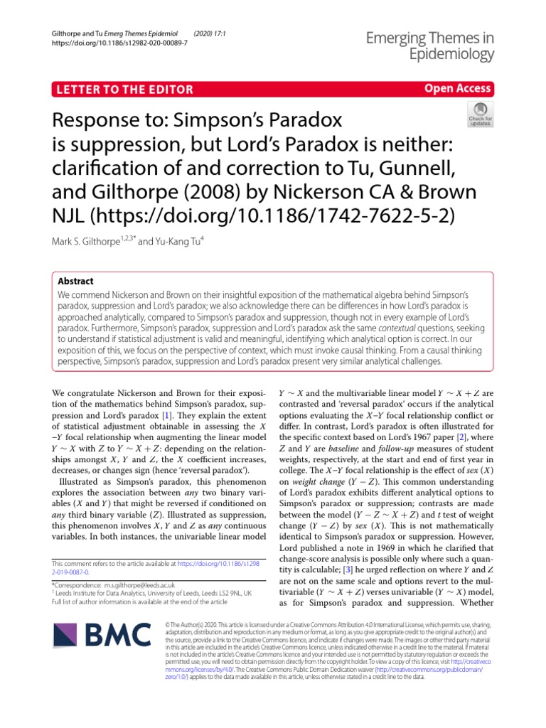 Response To Simpsons Paradox Is Suppression But L | PDF | Creative ...